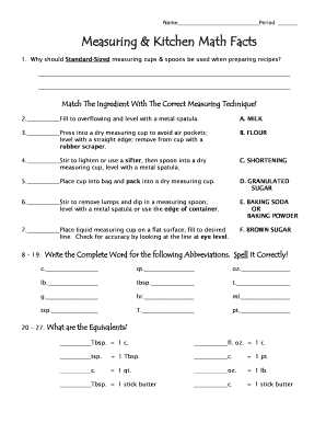 Fillable Online Measuring & Kitchen Math Facts Fax Email Print - pdfFiller