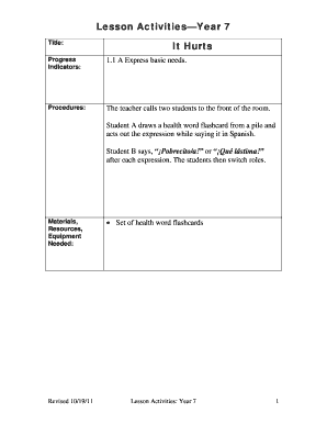 Fillable Online Lesson ActivitiesYear 7 Fax Email Print - pdfFiller