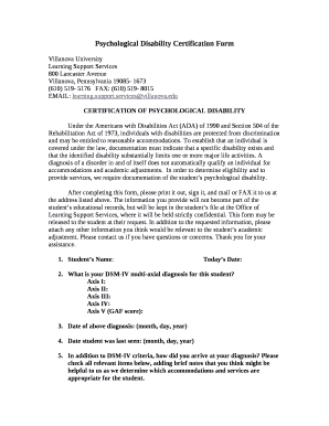 Psychological Disability Certification - www1 villanova Doc Template ...