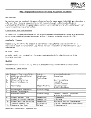 Fillable Online NUS Singapore Science Park Internship Programme (Part ...