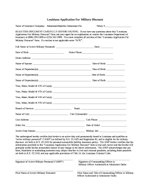 Louisiana Application For Military Discount Doc Template | pdfFiller