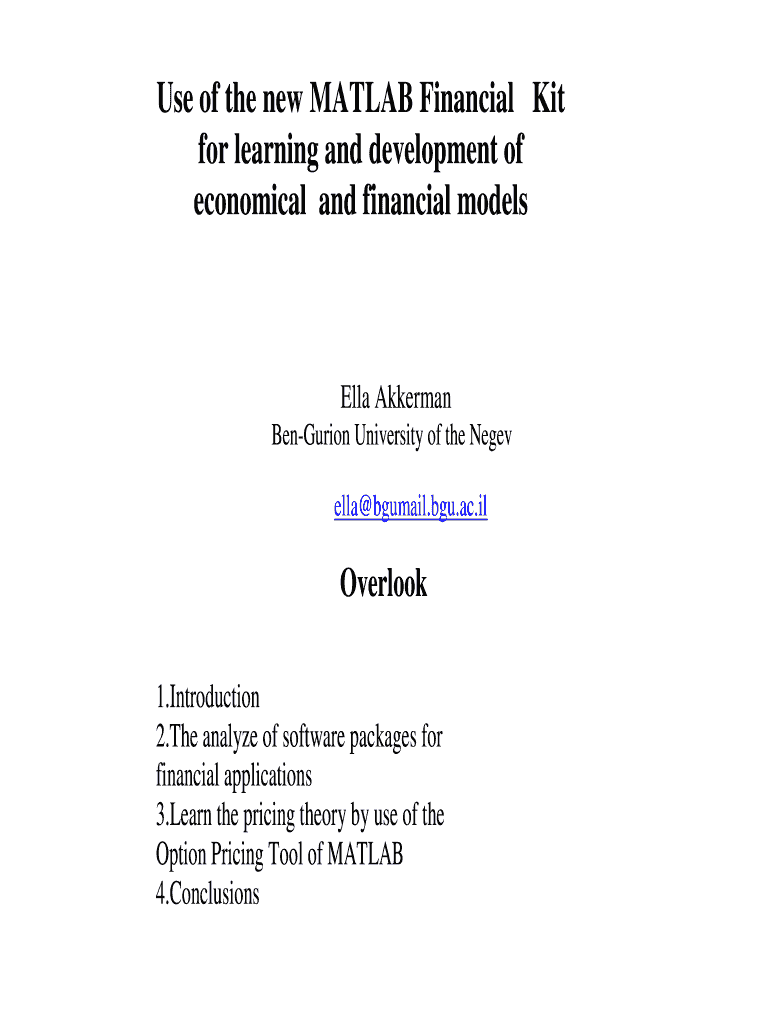 Fillable Online Use of the new MATLAB Financial Kit Fax Email Print ...
