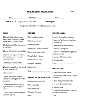 Fillable Online PROPOSAL ESSAY FEEDBACK FORM Fax Email Print - pdfFiller