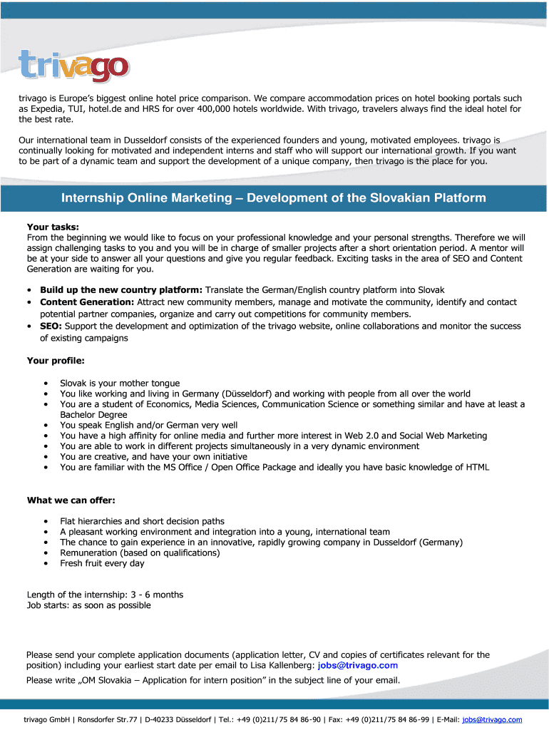 Fillable Online trivago is Europes biggest online hotel price ...