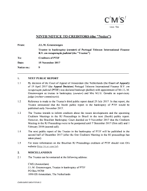 Fillable Online NINTH NOTICE TO CREDITORS (the "Notice") Fax Email ...