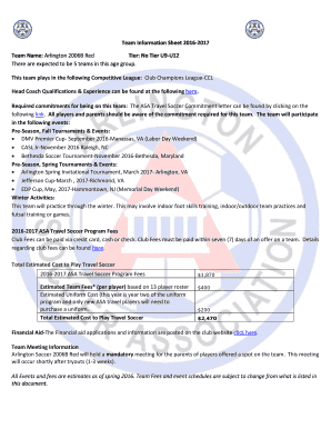 Fillable Online Team Information Sheet 2016-2017 Fax Email Print ...