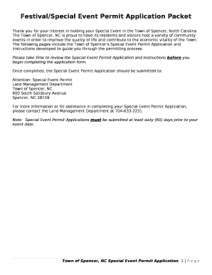 Festival/Special Event Permit Application Packet Doc Template | pdfFiller