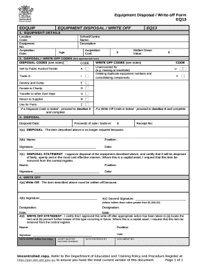 EQUIPMENT DISPOSAL / WRITE OFF Doc Template | pdfFiller