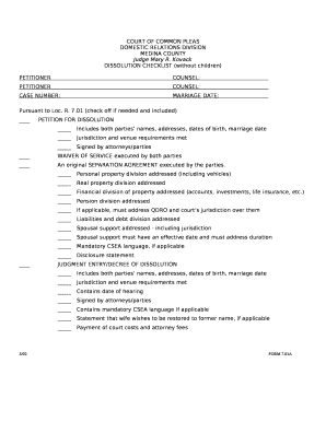 DISSOLUTION CHECKLIST (without children) Doc Template | pdfFiller