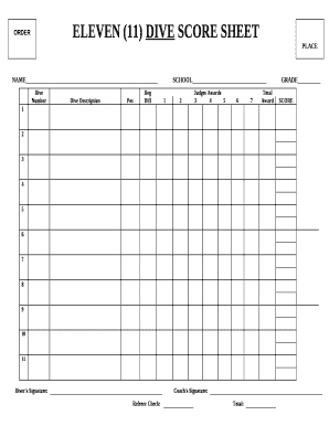 ELEVEN (11) DIVE SCORE SHEET Doc Template | pdfFiller