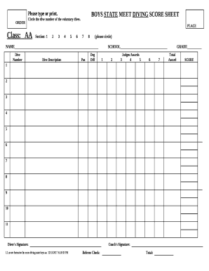 Circle the dive number of the voluntary dives Doc Template | pdfFiller