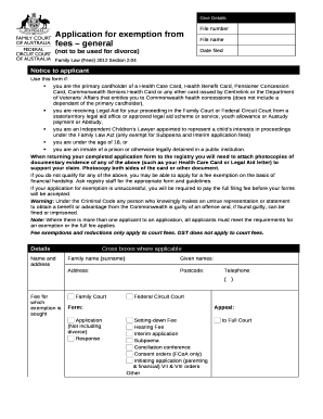 Application for exemption from fees general Doc Template | pdfFiller