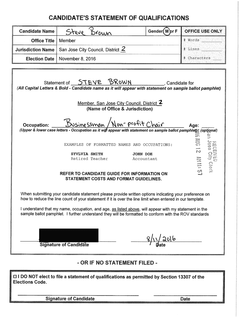 Fillable Online CANDIDATE'S STATEMENT OF QUALIFICATIONS Fax Email Print ...