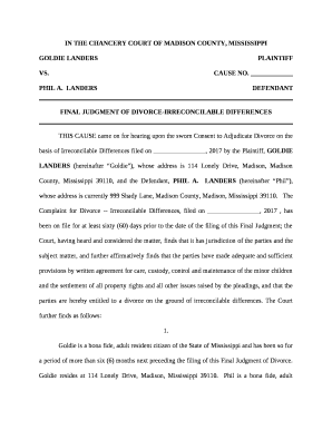 FINAL JUDGMENT OF DIVORCE-IRRECONCILABLE DIFFERENCES Doc Template ...