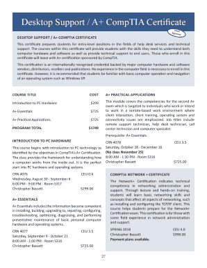 Fillable Online Desktop Support / A+ CompTIA Certificate Fax Email ...