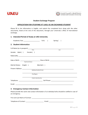 Fillable Online APPLICATION FOR STUDYING AT UAEU AS AN EXCHANGE STUDENT ...