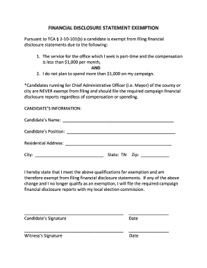 Fillable Online FINANCIAL DISCLOSURE STATEMENT EXEMPTION Fax Email ...
