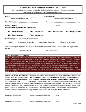 Fillable Online FINANCIAL AGREEMENT FORM 2017-2018 Fax Email Print ...