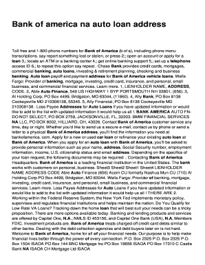 Fillable Online Bank of america na auto loan address Fax Email Print ...