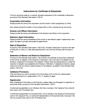 Fillable Online Instructions for Certificate of Dissolution Fax Email ...