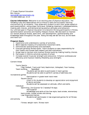 7th Grade Physical Education Doc Template | pdfFiller
