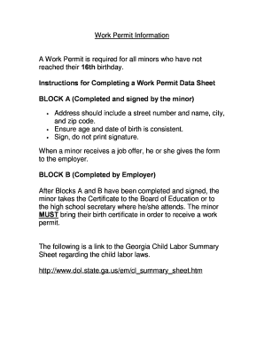 Fillable Online A Work Permit is required for all minors who have not ...
