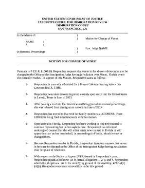 )Motion for Change of Venue Doc Template | pdfFiller