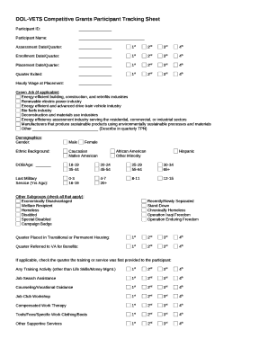 DOL-VETS Competitive Grants Participant Tracking Sheet Doc Template ...