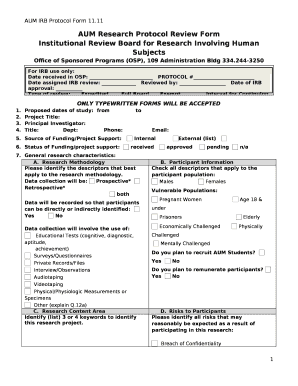 AUM Research Protocol Review Doc Template | pdfFiller