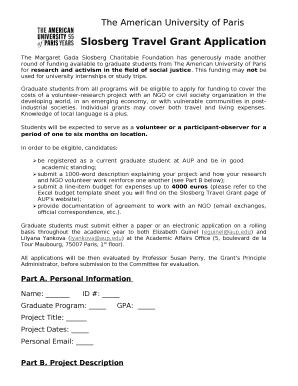 Slosberg Travel Grant Application Doc Template | pdfFiller
