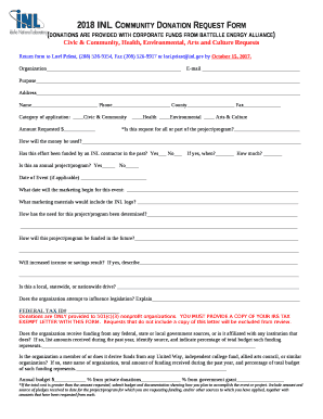 2018 INL Community Donation Request Doc Template | pdfFiller