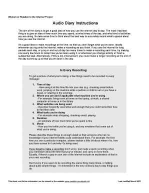 Fillable Online Audio Diary Instructions Fax Email Print - pdfFiller