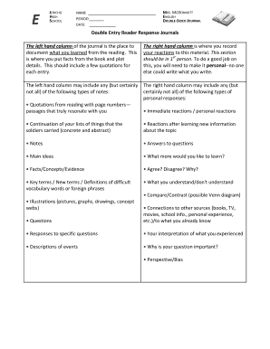 Fillable Online Double Entry Reader Response Journals ... - Jericho ...