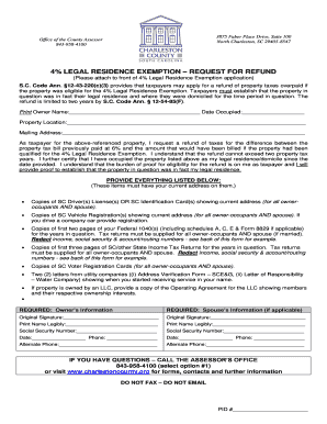 Fillable Online 4% LEGAL RESIDENCE EXEMPTION REQUEST FOR REFUND Fax Email Print - pdfFiller