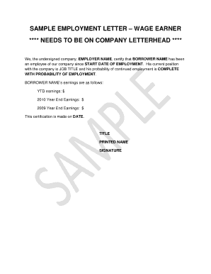 Fillable Online SAMPLE EMPLOYMENT LETTER WAGE EARNER Fax Email Print ...