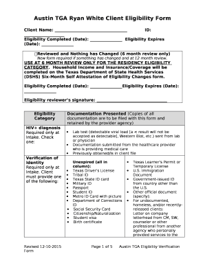 Austin TGA Ryan White Client Eligibility Doc Template | pdfFiller