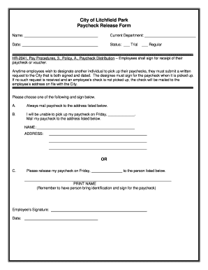 Fillable Online Paycheck Release Form Fax Email Print - pdfFiller