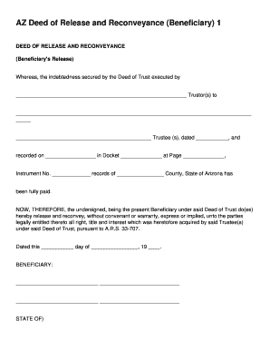 Fillable Online AZ Deed of Release and Reconveyance (Beneficiary) 1 Fax ...