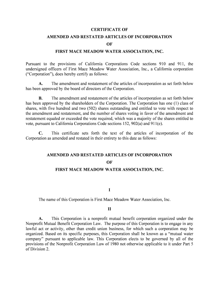 Fillable Online FIRST MACE MEADOW WATER ASSOCIATION, INC Fax Email ...