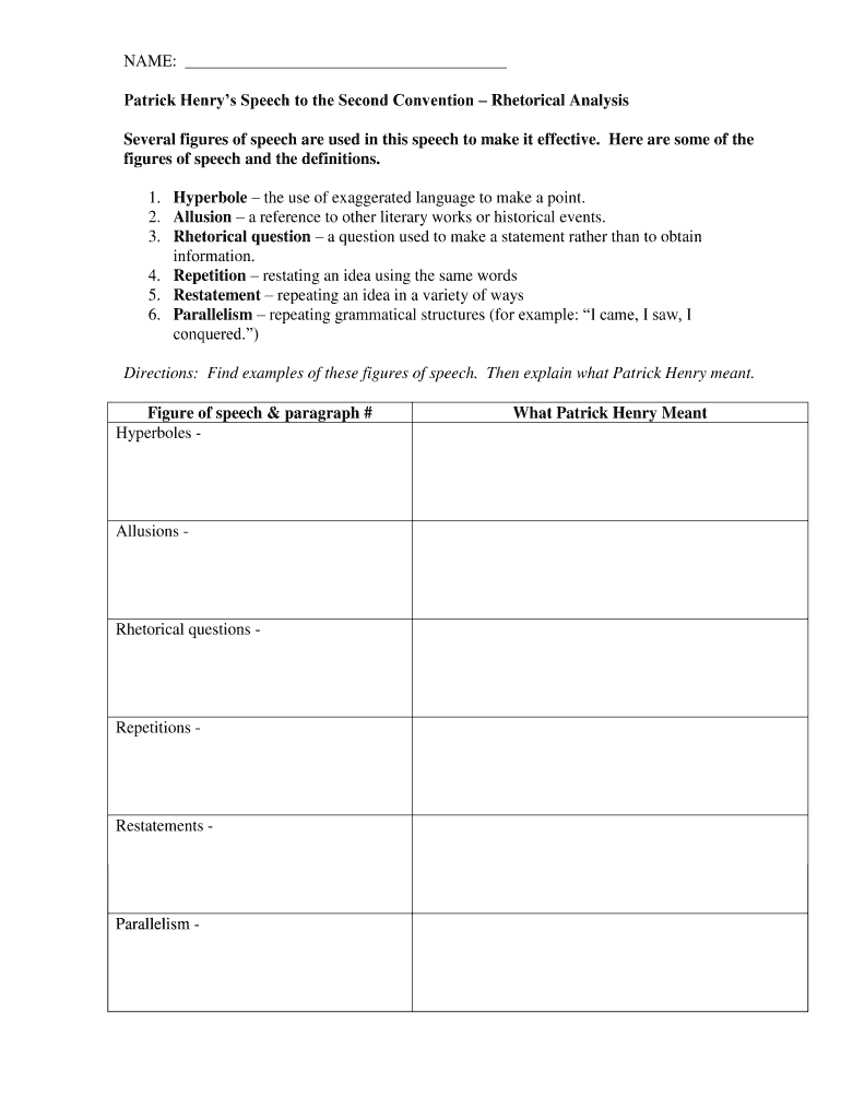 Fillable Online Patrick Henrys Speech to the Second Convention ...