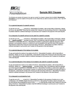 Fillable Online The following are sample will clauses to be used as a ...