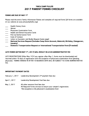 Fillable Online 2017 PARENT FORMS CHECKLIST Fax Email Print - pdfFiller