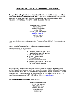 Fillable Online BIRTH CERTIFICATE INFORMATION SHEET Fax Email Print ...