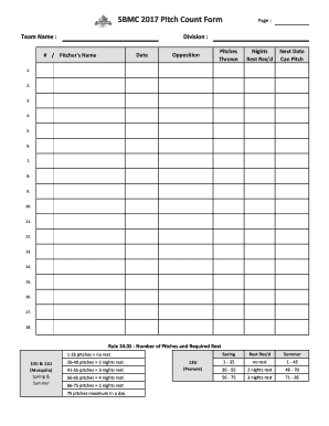 Fillable Online SBMC 2017 Pitch Count Form Fax Email Print - pdfFiller