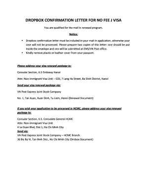 Fillable Online DROPBOX CONFIRMATION LETTER FOR NO FEE J VISA Fax Email ...