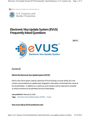 Fillable Online Electronic Visa Update System (EVUS) Frequently Asked ...