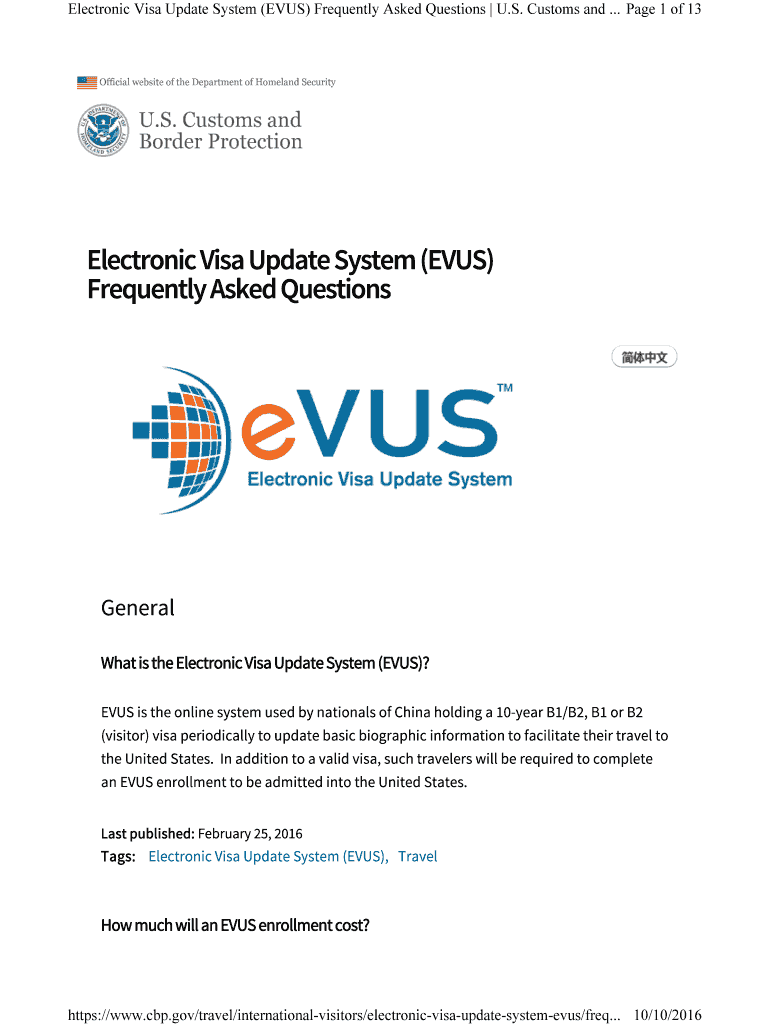 Fillable Online Electronic Visa Update System (EVUS) Frequently Asked ...