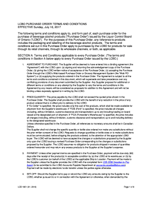 Fillable Online LCBO PURCHASE ORDER TERMS AND CONDITIONS Fax Email ...