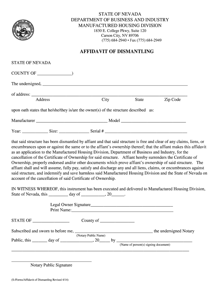 Fillable Online PROCEDURE FOR DISMANTLING OF Fax Email Print - pdfFiller