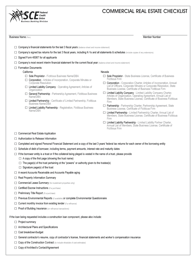Fillable Online Commercial real estate checklist Fax Email Print ...